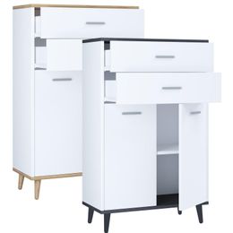 Vcm Holz Kommode Sideboard mit 2 Dreht&uuml;ren und zwei Schubladen Ma&szlig;e ca. H. 97 x B. 60 x T. 28 cm- Lindas