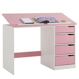 Idimex Kinderschreibtisch, Wei&szlig;, Rosa, Holz, Kiefer, Mode, Rechteckig, 114x76x55 cm, FSC Mix, Arbeitszimmer, Schreibtische, Jugend- & Kinderschreibtische