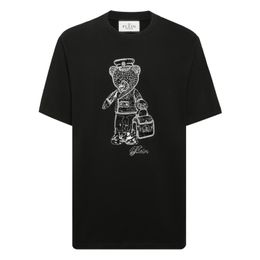 Philipp Plein Black White Round Neck T-Shirt Teddy Bear