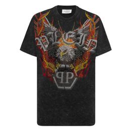 Philipp Plein Washed Kimono Cut T-Shirt Eagle Crystal