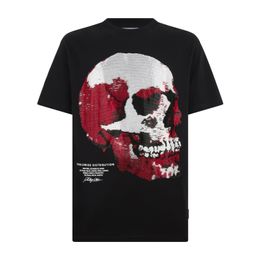 Philipp Plein Round Neck T-Shirt Red Skull Skull