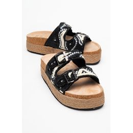 Bobby Beaded Straw Plateau Slide Sandale