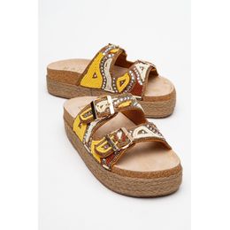 Bobby Beaded Straw Plateau Slide Sandale