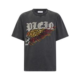 Philipp Plein Washed Round Neck T-Shirt Eagle Skull Skull