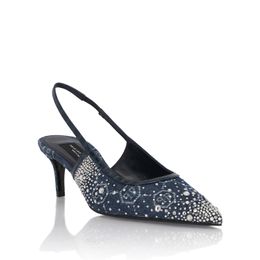 Philipp Plein Denim Mid Heels Slingbacks Monogram Strass