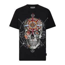 Philipp Plein Round Neck T-Shirt Wind Rose Skull Stones