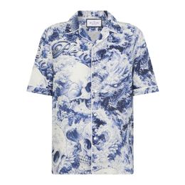 Philipp Plein Linen Bowling Shirt All-Over Ceramic