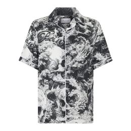 Philipp Plein Linen Bowling Shirt All-Over Ceramic