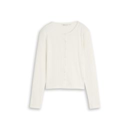 Tom Tailor Denim Damen Pointelle Cardigan mit Knopfleiste, wei&szlig;, Uni, Gr. XXL