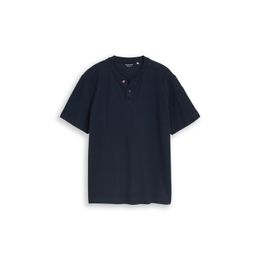 Tom Tailor Herren Henley T-Shirt mit Waffelstruktur, blau, Uni, Gr. XXL
