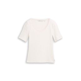 Tom Tailor Denim Damen Slim Fit Pointelle T-Shirt, wei&szlig;, Uni, Gr. XL