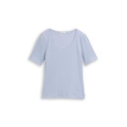 Tom Tailor Denim Damen Slim Fit Pointelle T-Shirt, blau, Uni, Gr. XXL