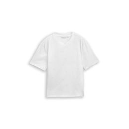 Tom Tailor Denim Damen Boxy Fit T-Shirt mit Stickereien, wei&szlig;, Gemustert, Gr. XXL