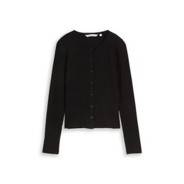 Tom Tailor Denim Damen Pointelle Cardigan mit Knopfleiste, schwarz, Uni, Gr. XXL