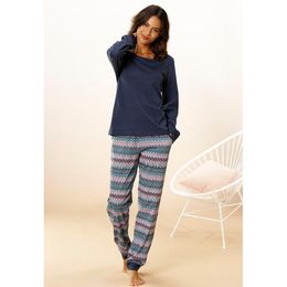 Vivance Dreams Pyjama blau Gr. 44/46 f&uuml;r Damen. Mit Rundhals. Loose Fit. Nachhaltig.