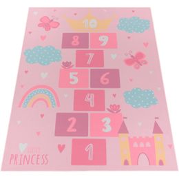 Kinderteppich Paco Home "Bino 585", pink, B:160cm H:4mm L:220cm, Polyester, Teppiche, Kinderteppich, Spielteppich, Kurzflor, Motiv Regenbogen & H&uuml;pfk&auml;stchen