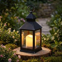 LED Au&szlig;en-Tischleuchte AMBIENTE HAUS "Laterne antikschwarz 24cm inkl LED", schwarz, B:11cm H:24cm L:11cm, Leuchten