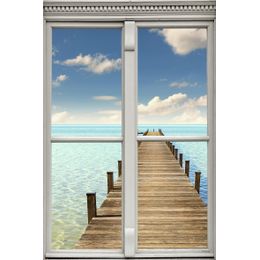 Wandsticker queence "Steg ins Meer", blau, B:40cm H:60cm T:0,1cm, Wandtattoos, Wandsticker, Wandbild, selbstklebend, 3D, Fenster