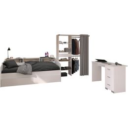 Jugendzimmer-Set Parisot "Parisot Sleep 12", wei&szlig;, ohne Matratze, B/H: 90cm x 200cm, Schlafzimmerm&ouml;bel-Sets, R&uuml;ckwand am Stauraumett drehbar - Wei&szlig; oder Eiche
