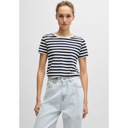 T-Shirt BOSS Orange "Esla Striped Premium Damenmode", Damen, Gr. M (38), bunt (open miscellaneous 992), Single Jersey, Obermaterial: 100% Baumwolle, gestreift, regular fit h&uuml;ftbedeckend, Rundhals, eng normaler Saum, Shirts T-Shirt, Premium Damenmode, im gestreiften Design