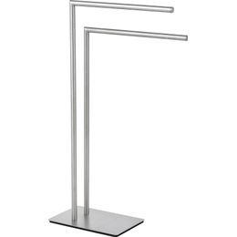 Handtuchst&auml;nder Wenko "Recco", silber (silberfarben), B:48cm H:80,5cm T:20cm, Edelstahl, Handtuchhalter, Handtuchst&auml;nder, 2 Armiger Kleiderst&auml;nder mit schwerer Bodenplatte