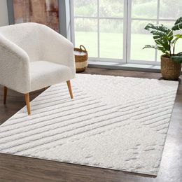 Hochflor-Teppich Carpet City "FOCUS749", beige (creme), B:200cm H:20mm L:290cm, Obermaterial: 100% Polypropylen, Teppiche, Boho-Teppich, Hochtief-Muster/ 3D-Effekt, f&uuml;r Wohnzimmer, Schlafzimmer