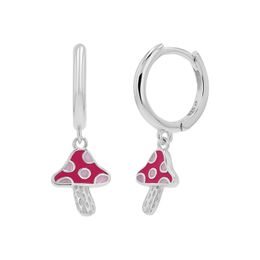 Paar Creolen Amor "Pilz", silberfarben, rosa, pink, Ohrringe, M&auml;dchen, 12mm, Silber 925 (Sterlingsilber)