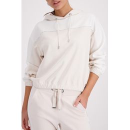 Kapuzensweatshirt monari "Sweatshirt Colorblock + Schmuck", Damen, Gr. 44, beige, Sweatware, Obermaterial: 55% Polyester, 38% Viskose, 7% Elasthan, unifarben, regular fit taillenbedeckt, Rundhals, eingesetzt elastischer Bund, Sweatshirts, Regular fit mit Kapuze