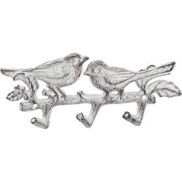 Garderobenhaken AMBIENTE HAUS "Zwei Vogel auf 3er Haken aus Gussei", wei&szlig; (wei&szlig;, braun, grau), B:21cm H:9cm T:3cm, Gusseisen, Garderobenhalter, Garderobenhaken