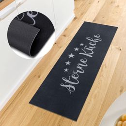 K&uuml;chenl&auml;ufer Hanse Home "F&uuml;nf Sterne K&uuml;che", schwarz (schwarz,grau), B:50cm H:3mm L:150cm, Polyester, Teppiche, K&uuml;chen-Teppich, Rutschfest, Pflegeleicht, Flur, Eingang, Esszimmer