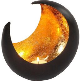 Teelichthalter AMBIENTE HAUS "Teelichthalter in Form eines Halbmond", schwarz, gold, B:20cm H:19cm T:11cm, Eisen, Kerzenhalter, Teelichthalter