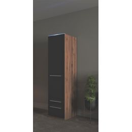 Kleiderschrank Priess "Schrank Garderobe W&auml;scheschrank Barcelona in 5 Breiten", schwarz (astkernbuche, schwarz), B:48cm H:193cm T:54cm, Holzwerkstoff, Schr&auml;nke, Kleiderschrank, viel Stauraum, ger&auml;umige Schubk&auml;sten, mit Spiegel, MADE IN GERMANY