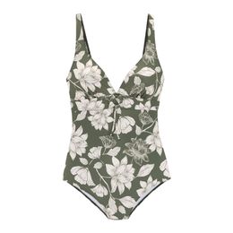 Badeanzug s.Oliver "Lady", Damen, Gr. 36, Cup B, gr&uuml;n (oliv, cream), Recycling-Polyamid, bedruckt, floral, Badeanz&uuml;ge Badeanzug, mit floralem Design