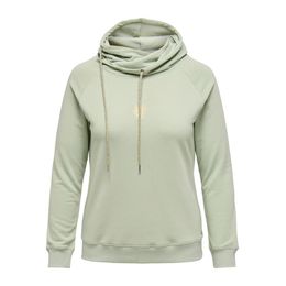 Kapuzensweatshirt Only CARMAKOMA "CARMADDIE L/S HOODIE SWT JRS", Damen, Gr. S, desert sage detail:with desert sage lurex emb., Sweatware, Obermaterial: 60% Baumwolle, 40% Polyester, gemustert, regular fit, Sweatshirts, mit Glitzerstickerei