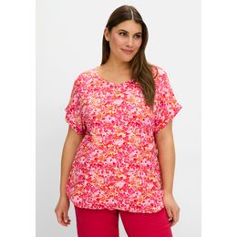 sheego Gro&szlig;e Gr&ouml;&szlig;en T-Shirt mit Blumendruck und Saum-Gummizug, fuchsia-gemustert, Gr&ouml;&szlig;e 52/54 - Damen