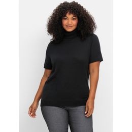sheego Gro&szlig;e Gr&ouml;&szlig;en Kurzarmpullover mit Rollkragen, schwarz, Gr&ouml;&szlig;e 54 - Damen