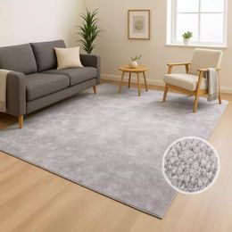 Teppich Carpet City "CALMA 200", grau (silberfarben), B:200cm H:14mm L:280cm, Obermaterial: 100% Polyester, Teppiche, Teppich, Kurzflor, Waschbar, Anti-Rutsch, ideal f&uuml;r Wohnzimmer, Schlafzimmer