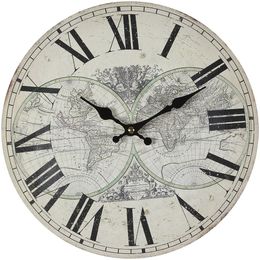 Wanduhr AMBIENTE HAUS "Landkarte Wanduhr 28cm", natur, B:28cm H:28cm T:5cm, Wanduhren, Wanduhr