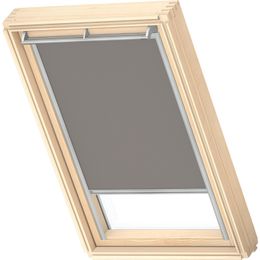 Verdunklungsrollo Velux "DKL 0705S", grau (grau, wei&szlig;), MK12, stufenlos positionierbar, Polyester, Rollos, Verdunklungsrollo, Stoff grau mit wei&szlig;en F&uuml;hrungsschienen & Griffleiste
