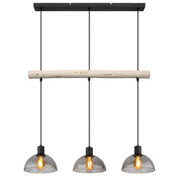 Globo LIGHTING H&auml;ngeleuchte "LINDI", schwarz matt, 3, H: 120cm, 1 Stk., Leuchten, Schwarze H&auml;ngeleuchte Holz natur, Glas rauchfarben, h&ouml;henverstellbar, H&auml;ngeleuchte
