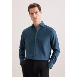 Businesshemd Seidensticker "Schwarze Rose", Herren, Gr. XL (43), normale &Auml;rmell&auml;ngen, blau, 100% Baumwolle, Strukturmuster, regular fit, 2-Knopf-Manschette, Hemden, Regular 1/1 Kentkragen Struktur