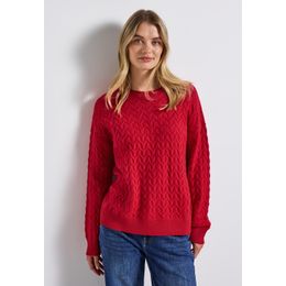 Rundhalspullover Street One, Damen, Gr. 36, racing rot, Strick, Obermaterial: 40% Baumwolle, 37% Polyacryl, 20% Nylon, 3% Elasthan, Strukturmuster, unifarben, regular fit normal, Rundhals, Rippb&uuml;ndchen, Pullover Rundhalspullover, mit Strukturmuster