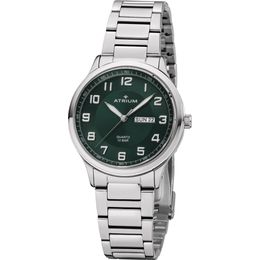 Quarzuhr Atrium, silber (silberfarben, gr&uuml;n), Armbanduhren, Herren, Quarzuhr, Armbanduhr, Herrenuhr, Edelstahlarmband, analog, Wochentag, Tag