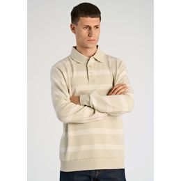 Sweatshirt LINDBERGH, Herren, Gr. L, beige (sand), Sweatware, Obermaterial: 85% Baumwolle, 15% Polyester, gestreift, normal h&uuml;ftbedeckend, Rundhals, B&uuml;ndchen, Sweatshirts Sweatshirt, mit Colorblocking-Streifen und Polokragen