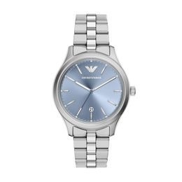 Quarzuhr Emporio Armani, blau (edelstahlfarben, blau), Armbanduhren, Herren, Quarzuhr, Armbanduhr, Herrenuhr, Edelstahlarmband, analog, Tag