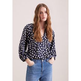 Klassische Bluse Seidensticker, Damen, Gr. XL (42), dunkelblau, 100% Viskose, gemustert, regular fit, V-Ausschnitt, Blusen Bluse, Tunika Druck