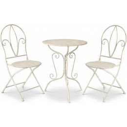 Essgruppe AMBIENTE HAUS "Tisch & 2 St&uuml;hle Bistro-Set in Antikweis", wei&szlig; (vintage, wei&szlig;), B:60cm H:74cm T:60cm, Eisen, Sitzm&ouml;bel-Sets, Essgruppe