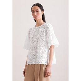 Klassische Bluse Seidensticker, Damen, Gr. XL (42), wei&szlig;, 95% Baumwolle, 5% Polyester, unifarben, regular fit, Rundhals, Blusen Bluse, Tunika Stickerei