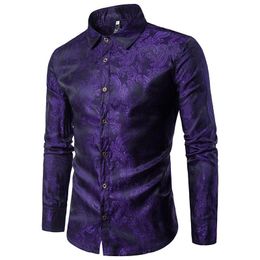 Allthemen Lila Hemd mit besticktem Paisleymuster in Slim Fit