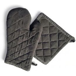 Topfhandschuhe Home Affaire "Handschuh & Topflappen Set graut&ouml;ne", grau, B:20cm L:20cm, Baumwolle, Topflappen